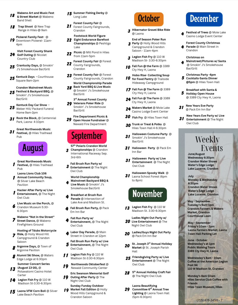 Events for July 2026 – Forest County Chamber Of Commerce